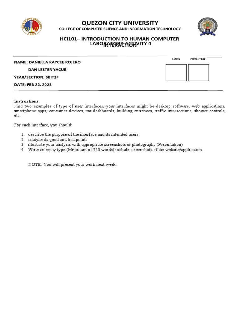 Hci101 Midterm Lab Activity 4 Pdf Application Software Graphical User Interfaces 