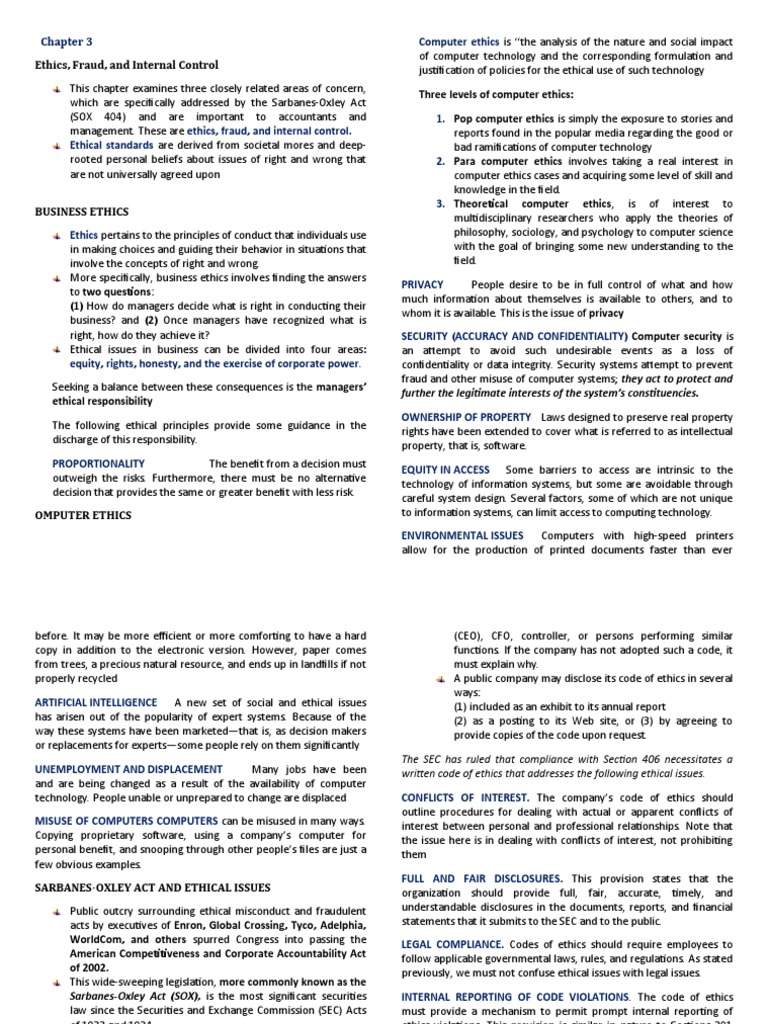 Internal Fraud and Ethics Overview | PDF | Internal Control | Financial ...