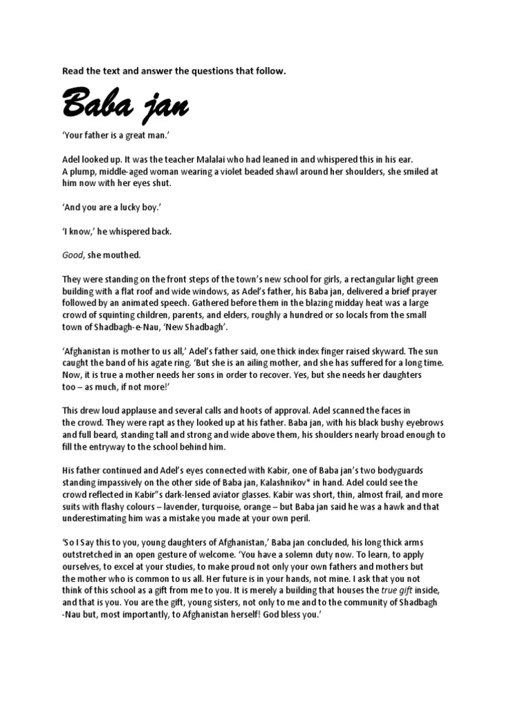 Baba Jan's Call for Girls' Education | PDF | Language Arts & Discipline ...