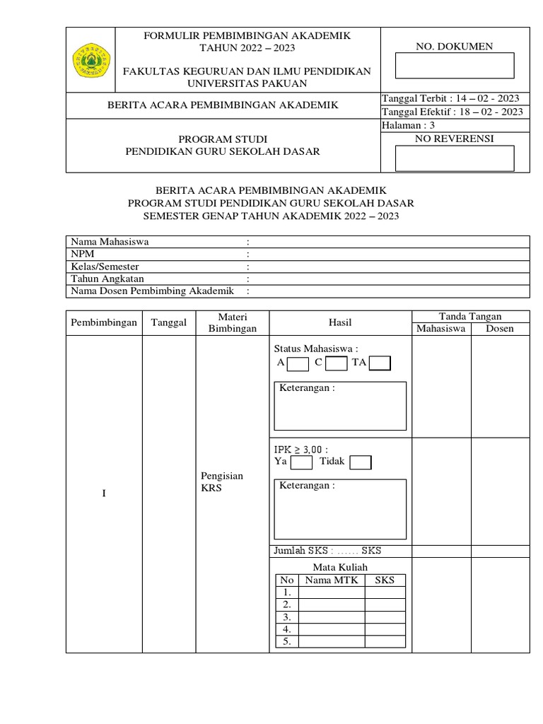 Formulir Berita Acara Perwalian Akademik | PDF