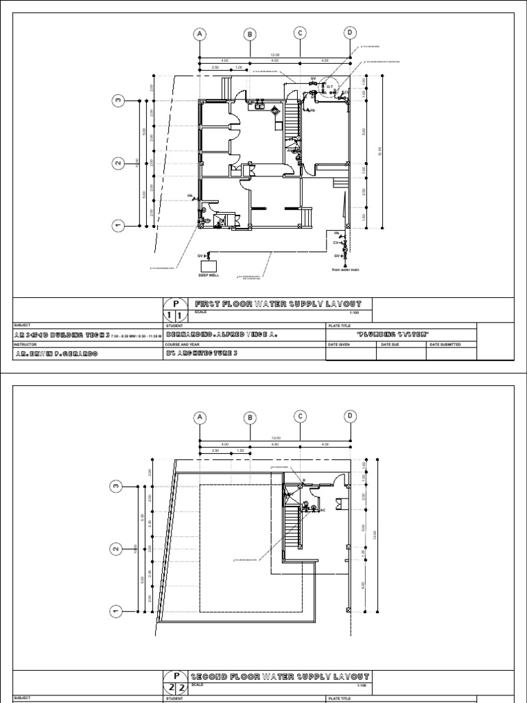 First Floor Water Supply Layout Showing Plumbing System for Deep Well ...