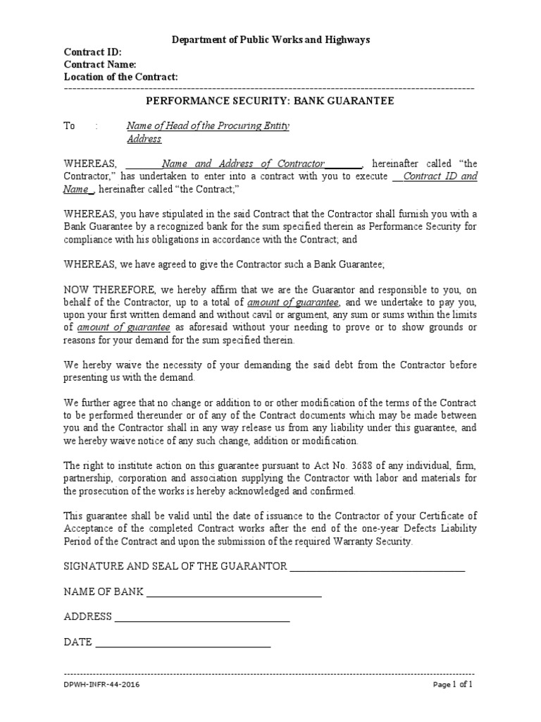 Dpwh-Infr-44 PS BG | PDF | Guarantee | Law Of Obligations