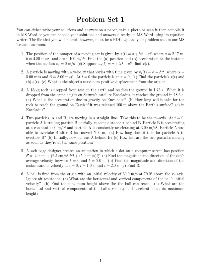 Probset 1 | PDF | Velocity | Acceleration