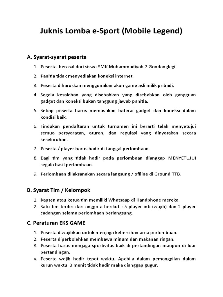 Juknis Perlombaan E-Sport | PDF