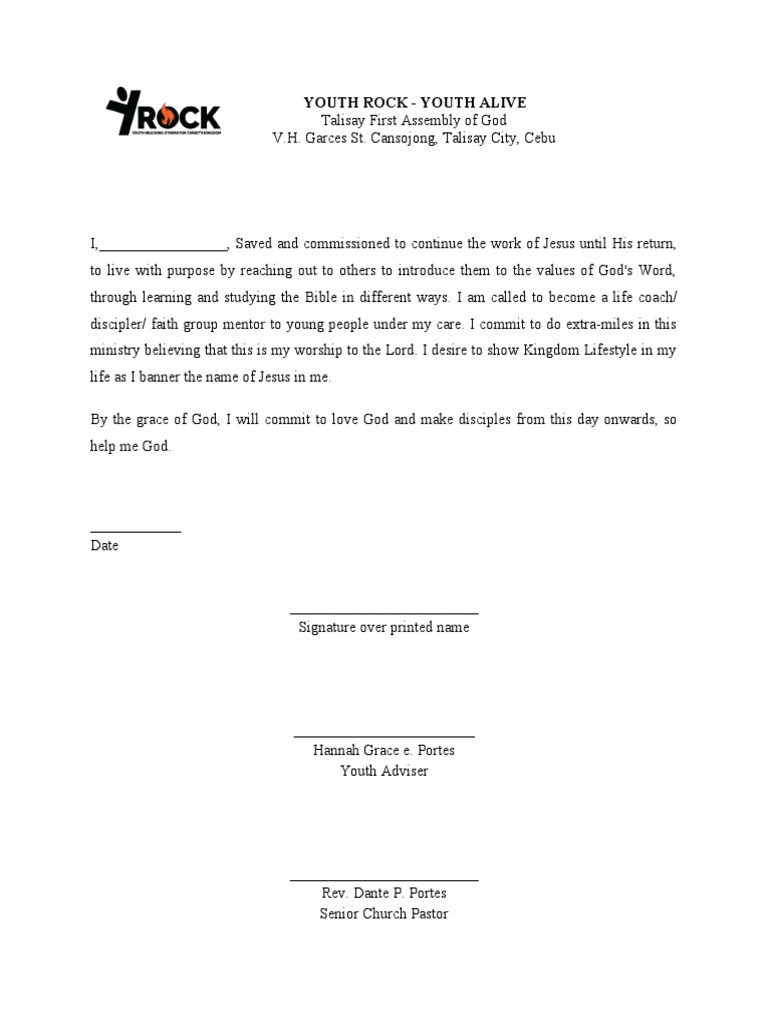 Youth Commitment to Discipleship Form | PDF