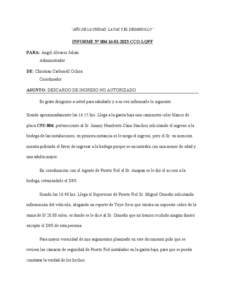 Informe Garita Baja 16-01-2023 | PDF Informe Garita Baja 16-01-2023 | PDF