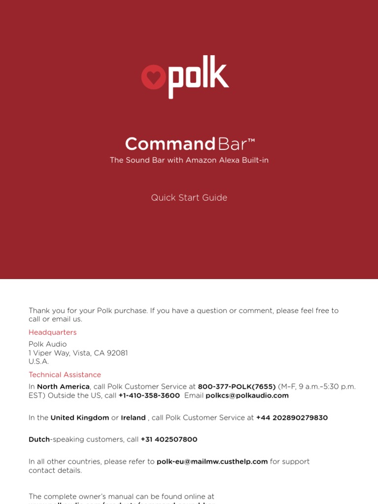 Polk - Command Bar - Quick - Start - Guide | PDF | Hdmi | Information ...