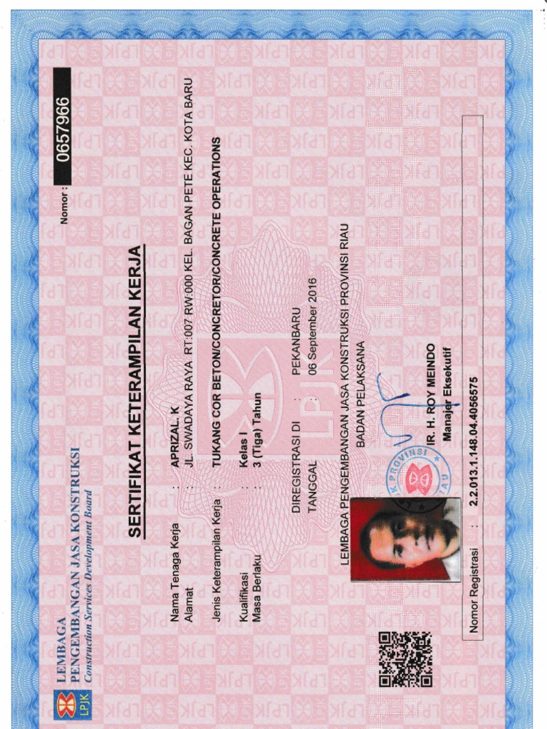 APRIZAL K - SKT Tukang Cor BetonConcretorConcrete Operations (TS013) | PDF