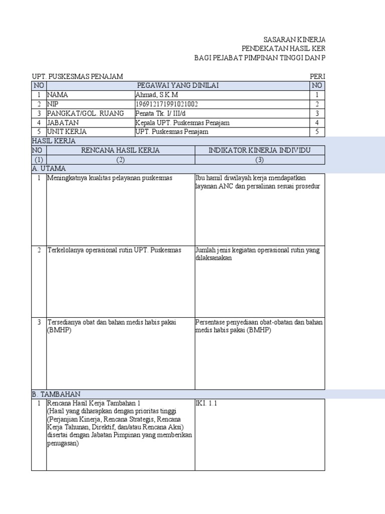 1 - Contoh SKP Kepala UPT. Puskesmas Penajam Kuantitatif | PDF
