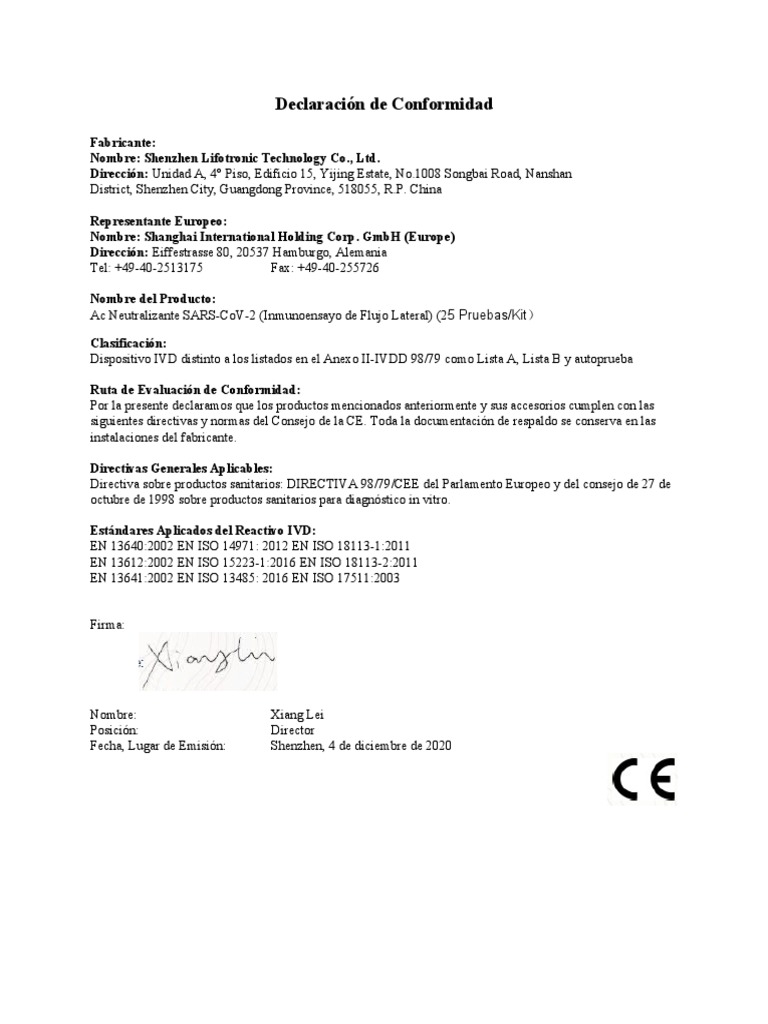 ESP 2. Declaration of Conformity - SARS-CoV-2 Neutralization Ab ...