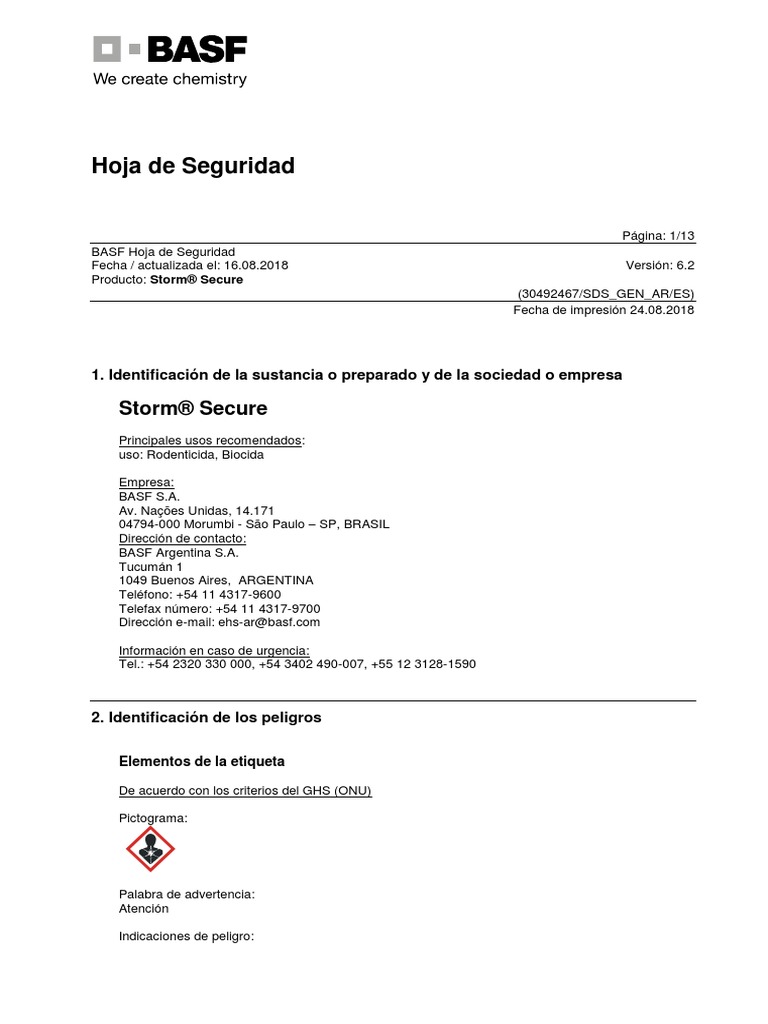 GHS MSDS - Storm - Secure - 58932851 | PDF | Agua | Toxicidad