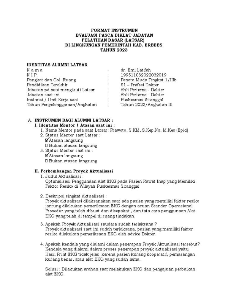 Format Instrumen Eva Pasca Latsar Emi L | PDF