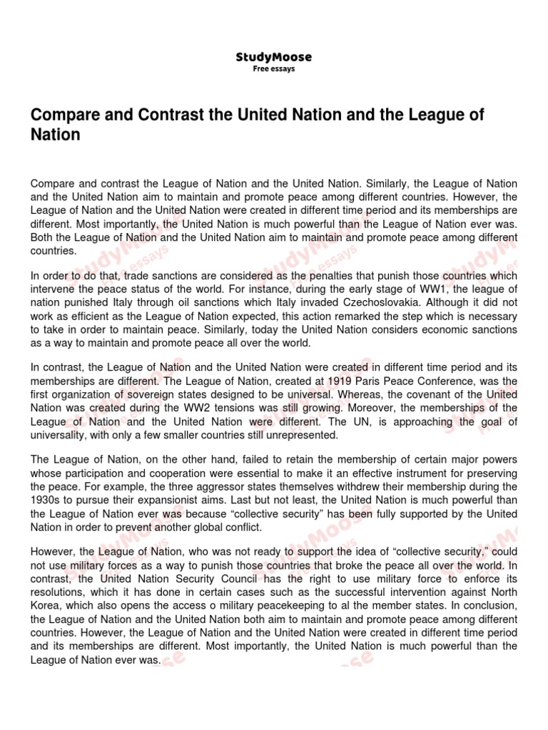Compare and Contrast The United Nation and The League of Nation | PDF ...