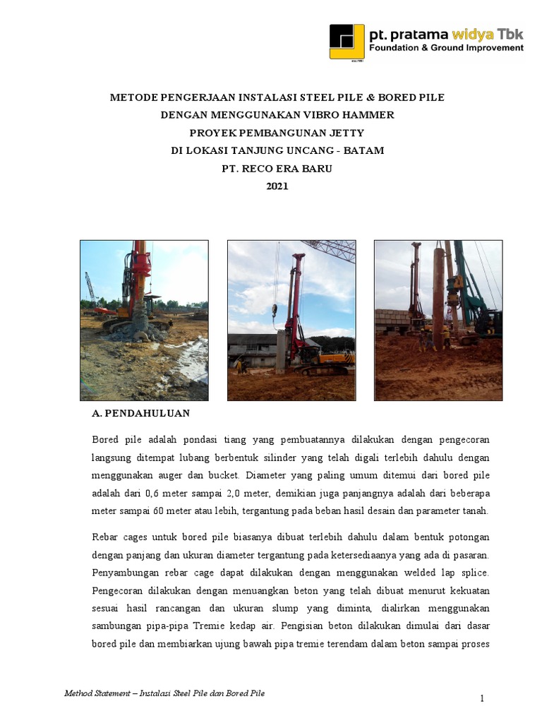 Metode Instalasi Bored Pile dan Steel Pile | PDF