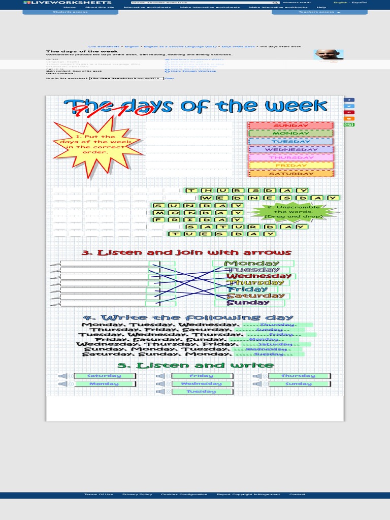 The Days of The Week Worksheet | PDF | Worksheet | Software