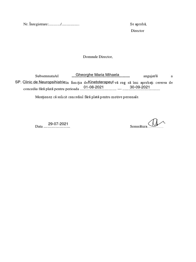 Cerere Concediu Fara Plata | PDF