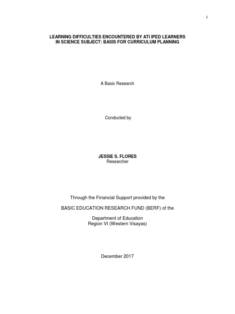Jessie Flores-LEARNING DIFFICULTIES ENCOUNTERED BY ATI IPED LEARNERS IN ...