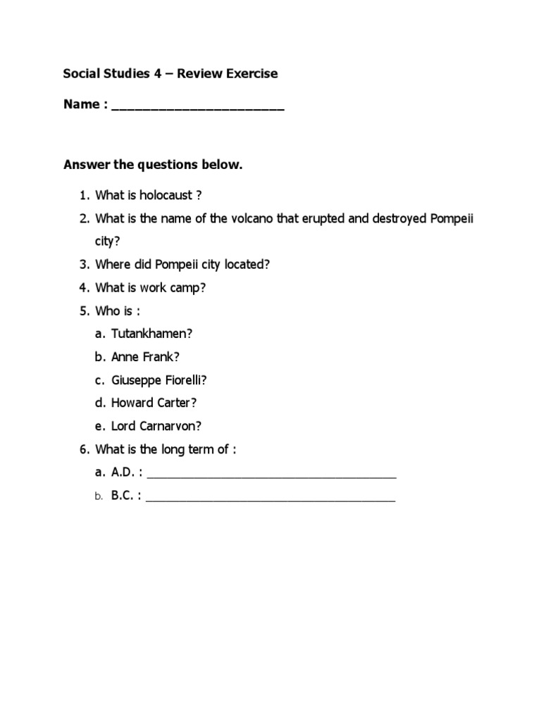 Social Studies 4 Review Exercise | PDF