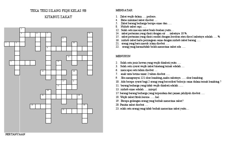 Teka Teki Silang Fiqh Kelas 9B | PDF