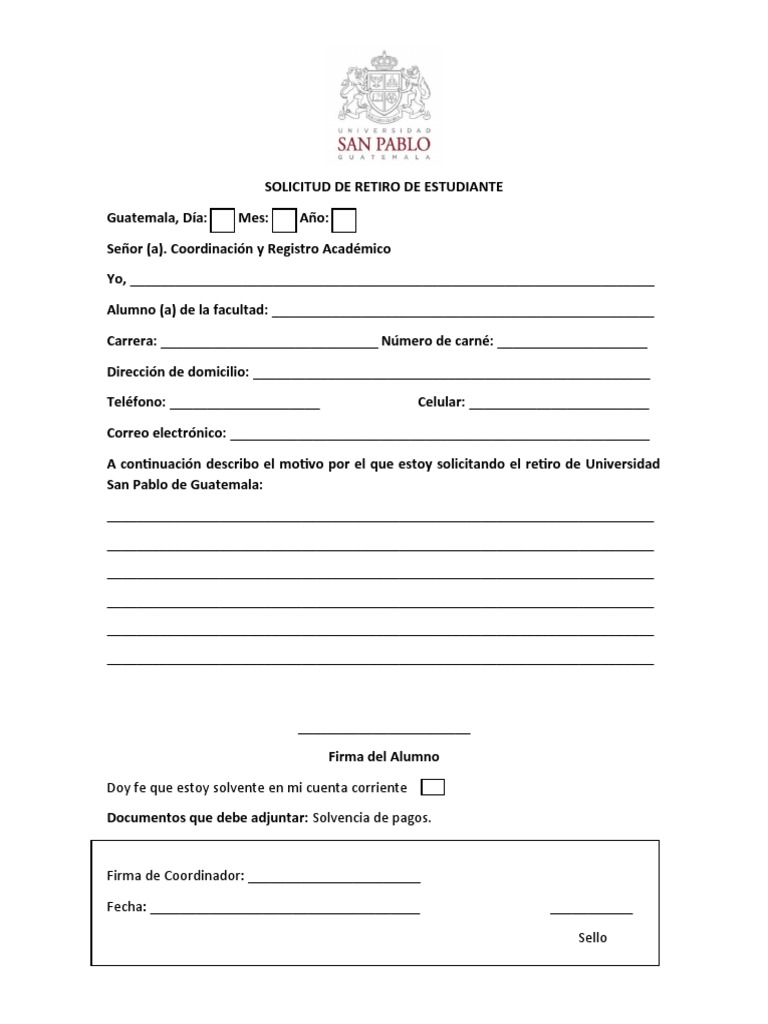 Plantilla de Retiro de Estudiante | PDF