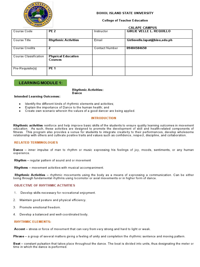 MODULE 1-Rhythmic Activities | PDF | Dances | Rhythm