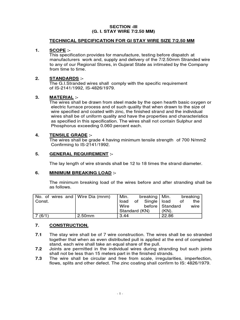 GI Stay Wire Specification IS 2141 | PDF | Wire | Materials
