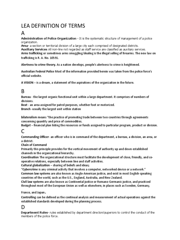 Lea Definition of Terms | PDF | Police | Crimes
