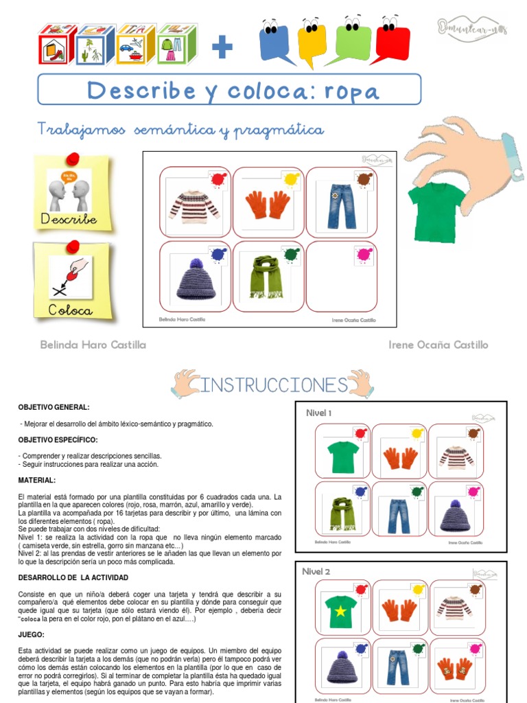 Describe y Coloca. Nivel Sencillo. La Ropa | PDF