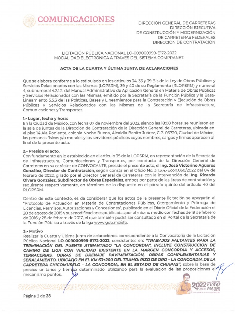 Acta de 4ta Junta de Aclaraciones E172-2022 | PDF