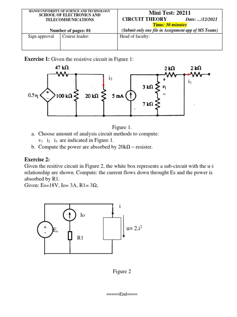 Circuit Theory Mini Test 2021 | PDF