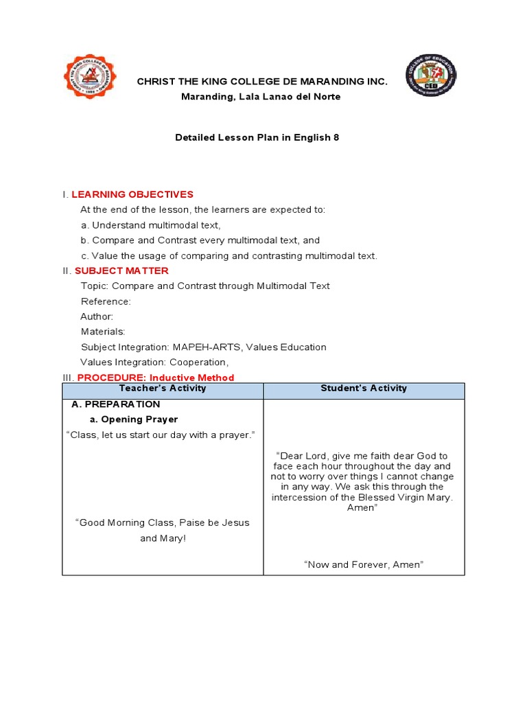 Lesson Plan (Compare and Contrast Through Multimodal Text) | PDF | John ... Lesson Plan (Compare and Contrast Through Multimodal Text) | PDF | John ...