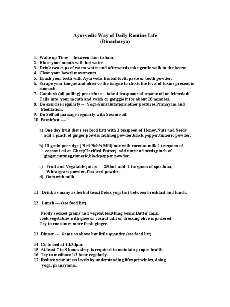 Daily Ayurvedic Routine Guide | PDF | Taste | Drink