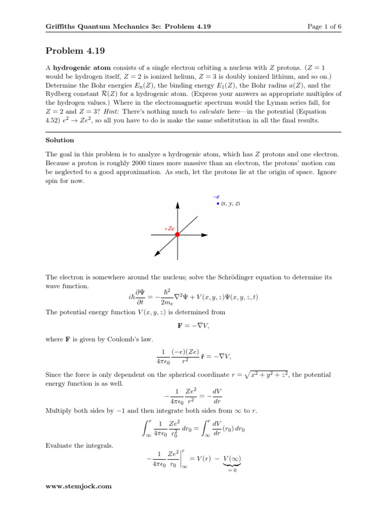 Griffiths QMCH 4 P 19 | PDF | Electron | Physics