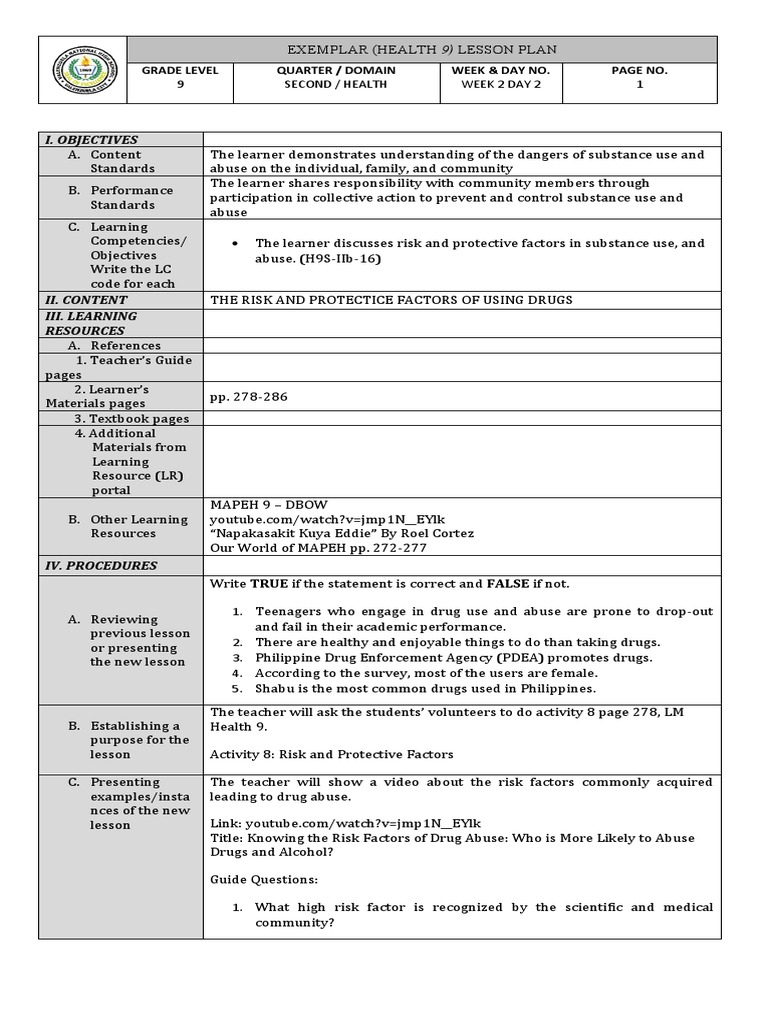 Health 2ndQrtr | PDF | Substance Abuse | Teachers