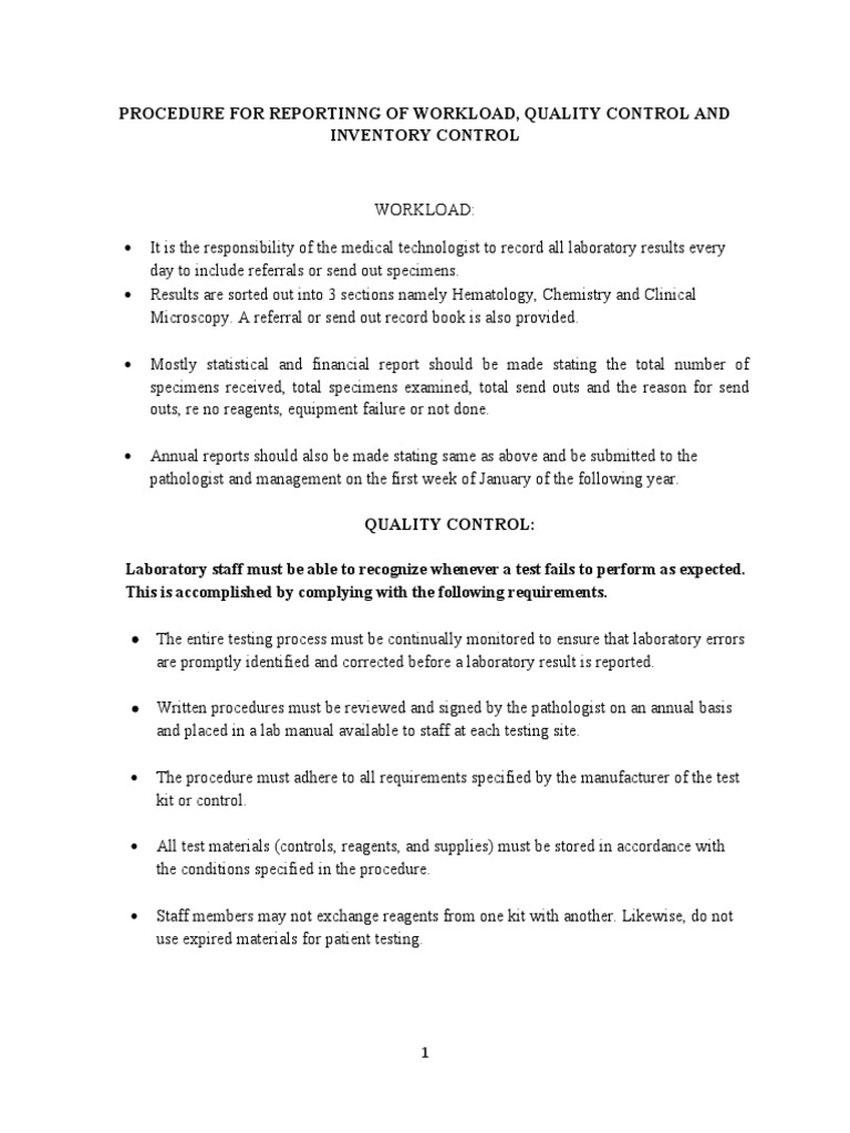 Laboratory Workload and Quality Control Procedures | PDF | White Blood ...