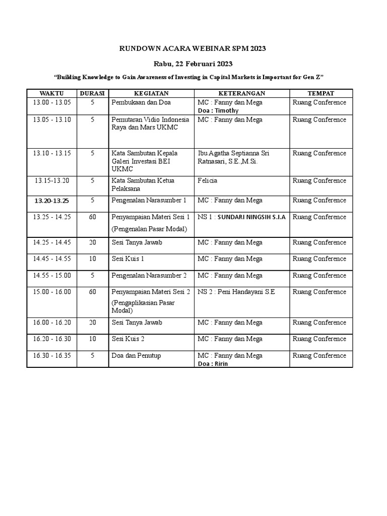 Rundown Acara Webinar SPM 2023 | PDF