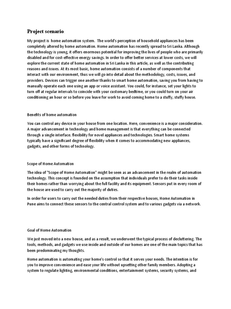 Project Scenario | PDF | Home Automation | Automation
