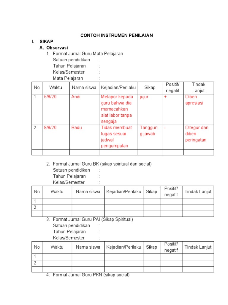 Contoh Instrumen Penilaian | PDF