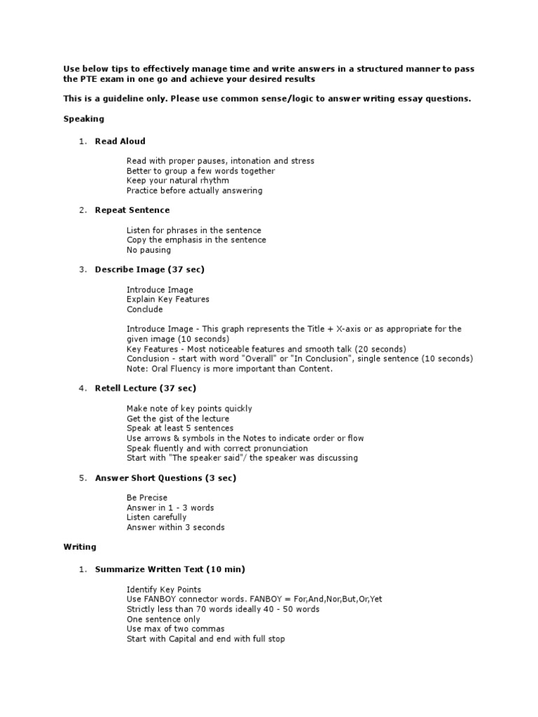 PTE Answer Structure | PDF | Multiple Choice | Essays