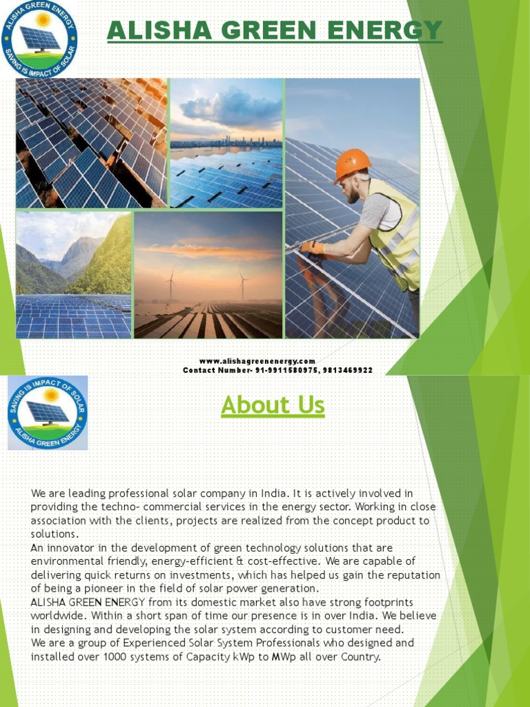 Alisha Green Energy Company Profile | PDF | Solar Power | Photovoltaics