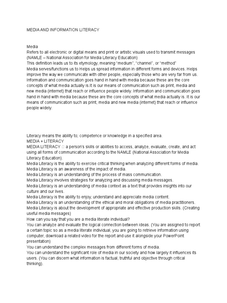 Media and Information Literacy | PDF | Media (Communication) | Information