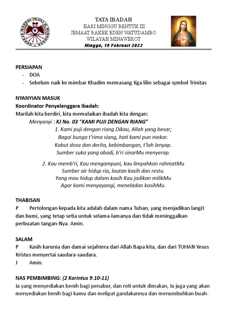 TATA IBADAH BENTUK III 19 Februari 2023 | PDF