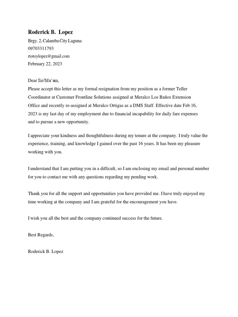 Resignation Letter | PDF