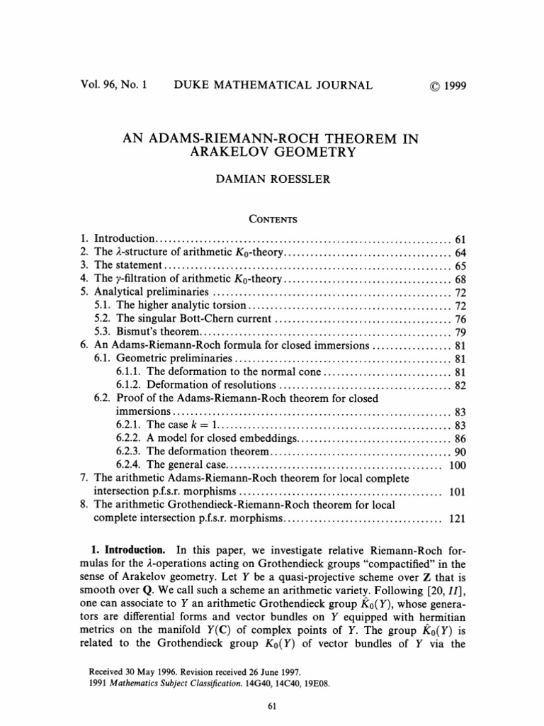 Adams-Riemann-Roch Arakelov: AN Theorem in Geometry | PDF | Differential Form | Differentiable ...