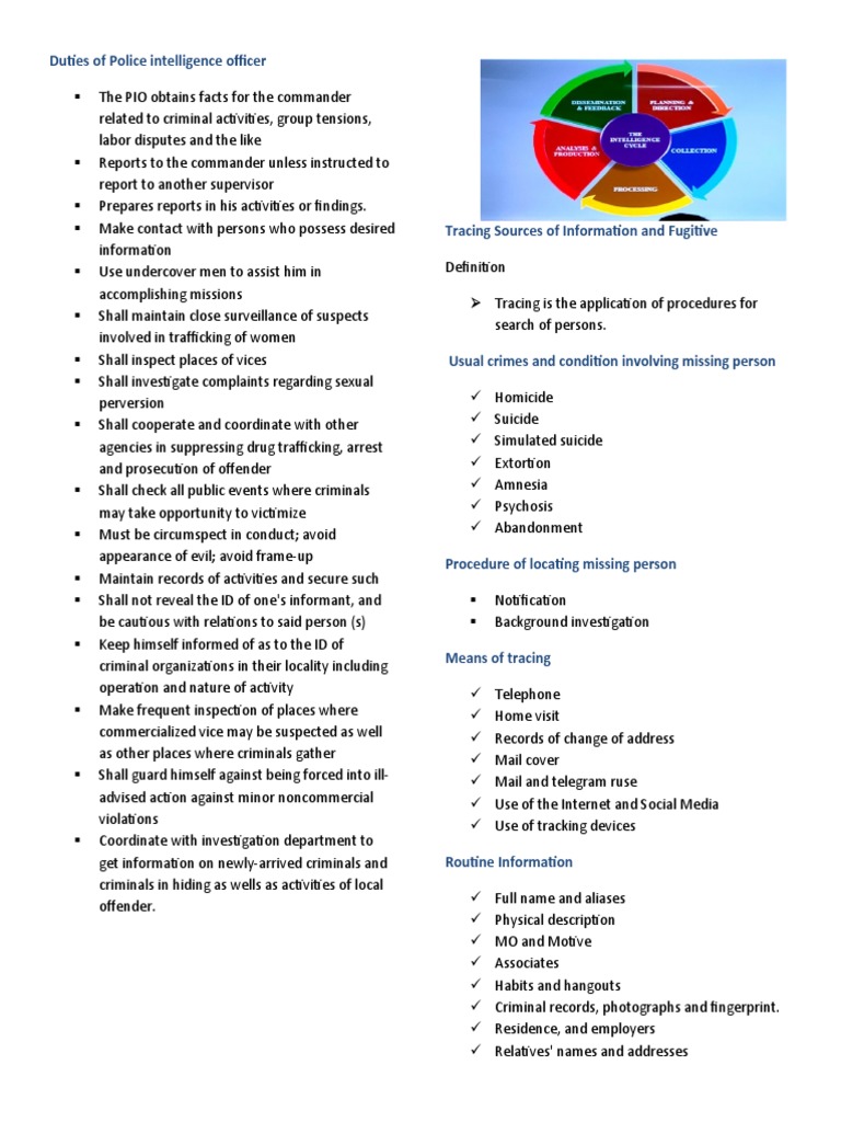 Duties of Police Intelligence Officer | PDF | Signals Intelligence ...