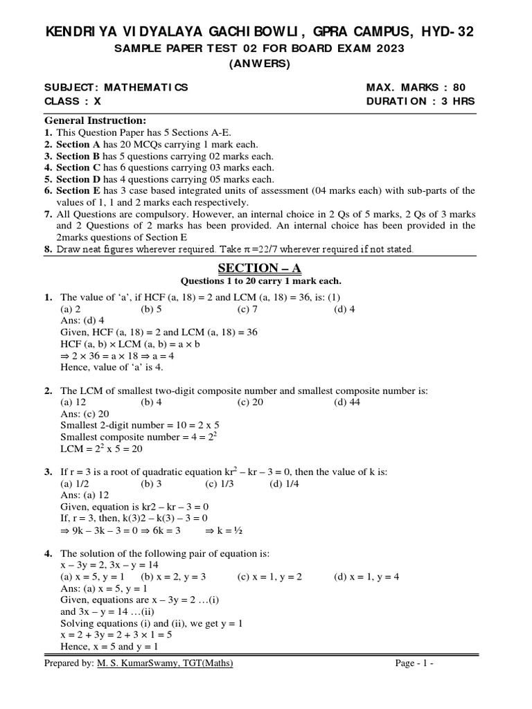 Class X Mathematics Sample Paper 2023 | PDF | Area | Triangle
