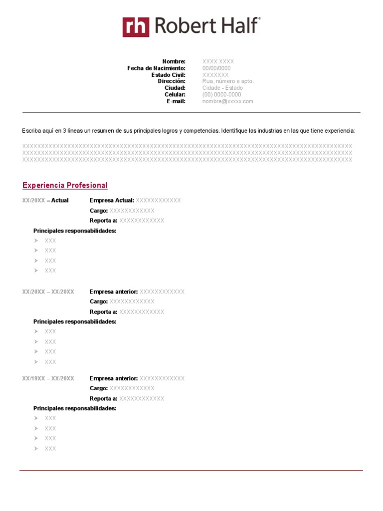 Modelo de Curriculo Robert Half Chile | PDF
