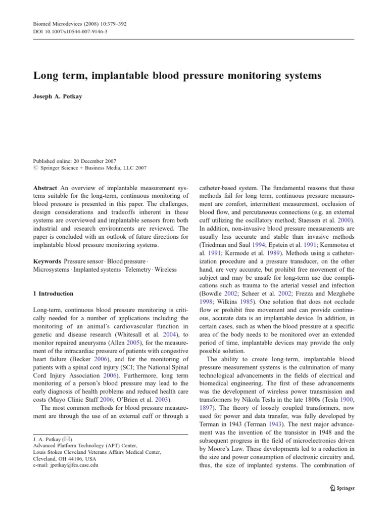 Long Term, Implantable Blood Pressure Monitoring Systems | PDF | Blood ...