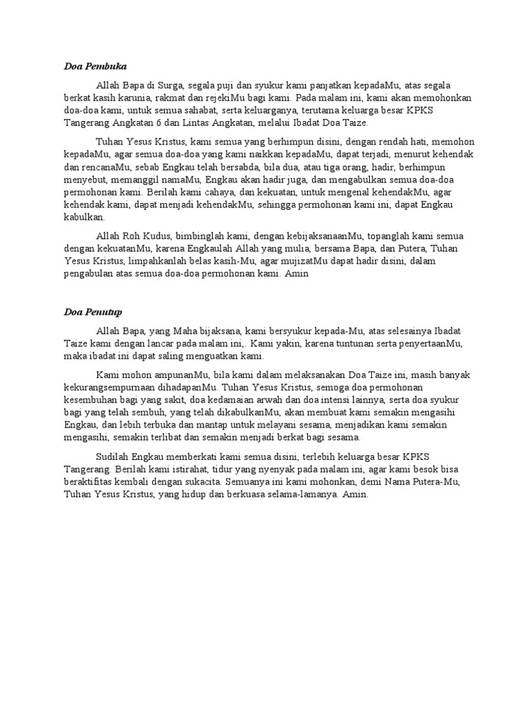 Doa Pembuka Dan Doa Penutup | PDF