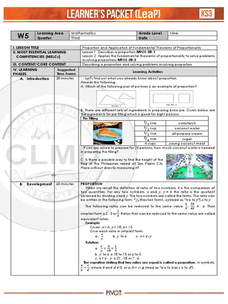 LeaP Math G9 Week 5 Q3 | PDF | Ratio | Length